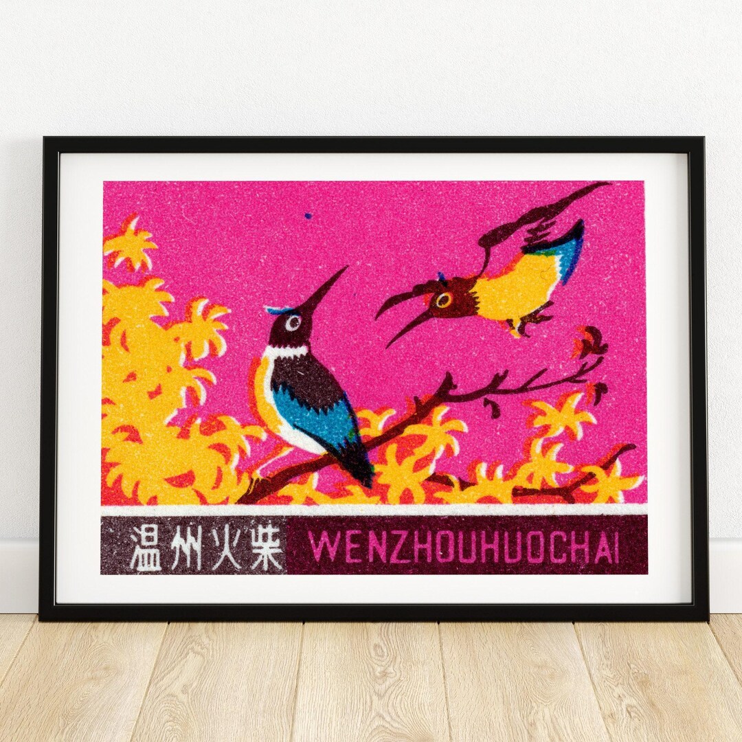 Pink Birds - Matchbox Print - Aesthetic Wall Art - Vintage China Art ...