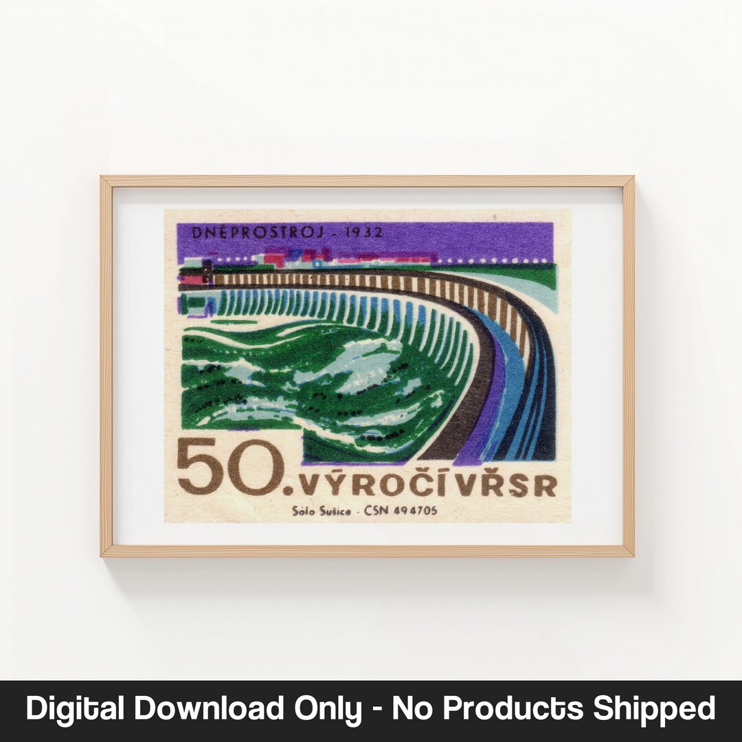 River Landscape Vintage Matchbox Label: 1932 DNEPROSTROJ Design ...