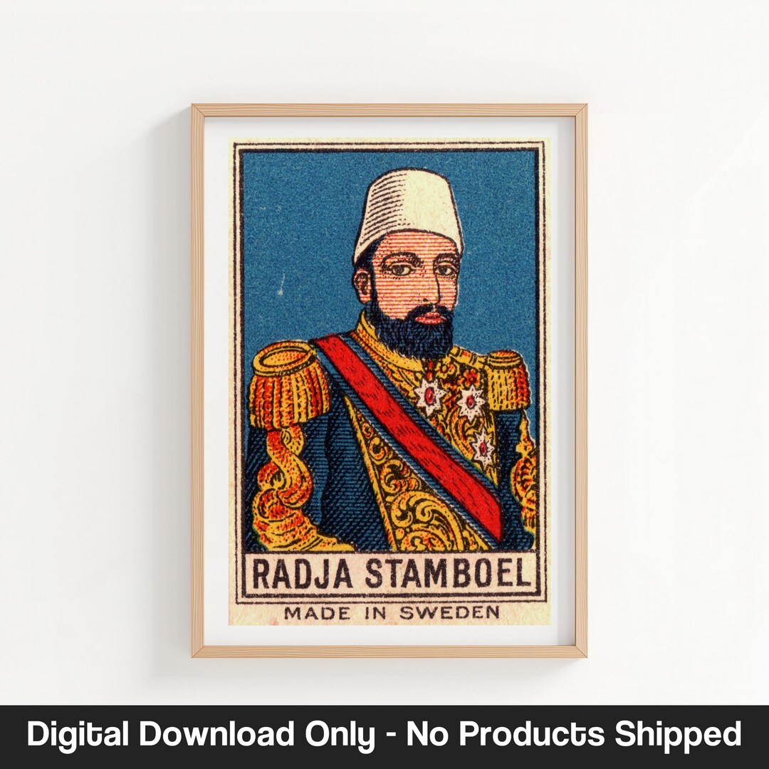Man in Military Blue Gold Uniform Print: Vintage Swedish Matchbox Art ...