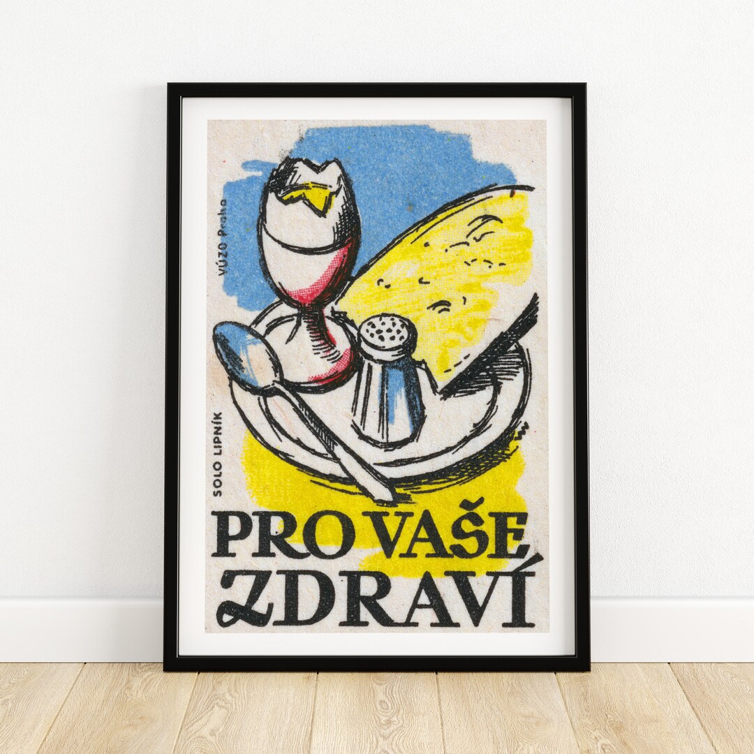 Egg and Cheese Matchbox Print Czech Wall Art Vintage Czech Art Matchbox ...