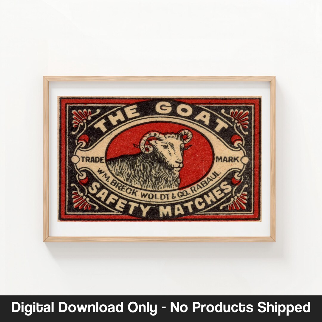 Goat Trade Mark Vintage Label - Safety Matches Art Print - Red Black ...