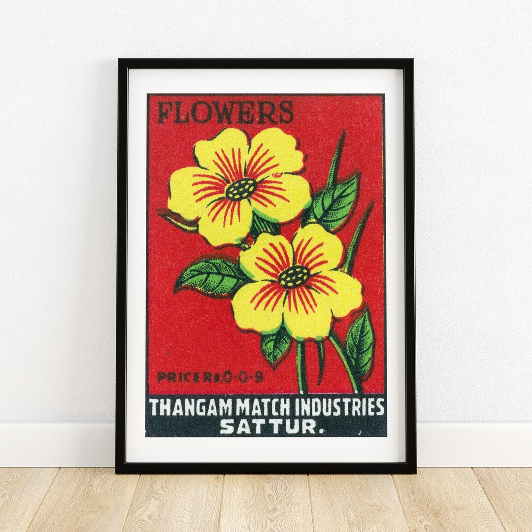 Yellow Flowers - Matchbox Print - India Wall Art - Vintage India Art ...