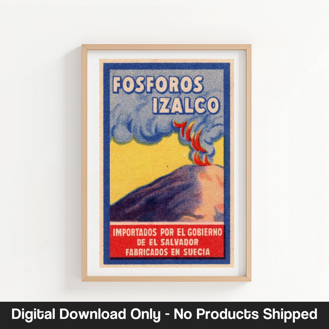 Volcano With Smoke Matchbox Label - Retro Printable Wall Art - Digital ...