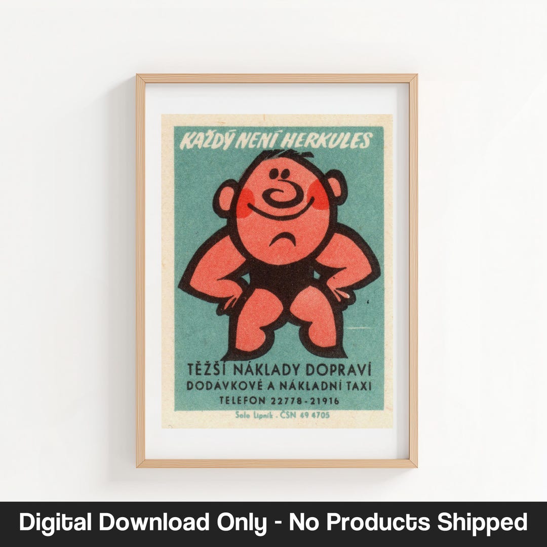 Cartoon Character With Telephone Label: Vintage Matchbox Art, Turquoise ...