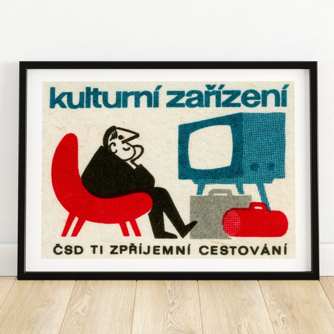 Watching TV Matchbox Print Aesthetic Wall Art Vintage Czech Art ...