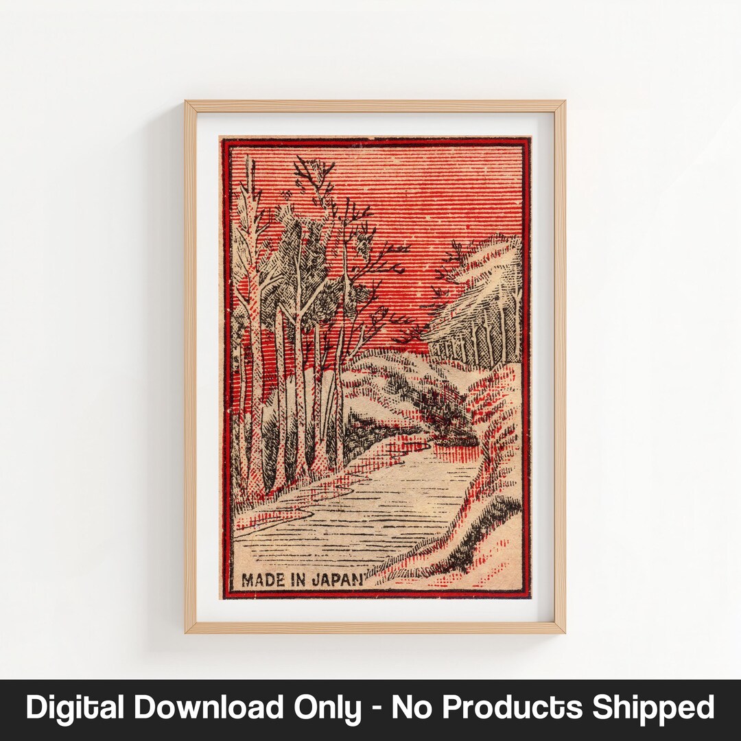 Landscape With Trees Japan Label - Vintage Matchbox Artwork - Red Black ...