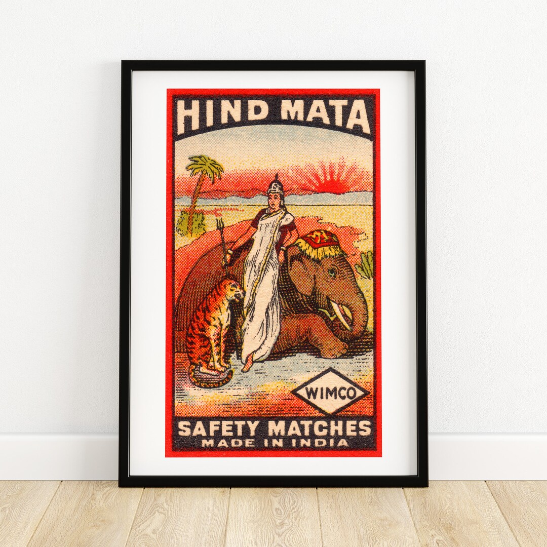 Hind Mata Elephant and Tiger Matchbox Print A4 Size India Wall Art ...