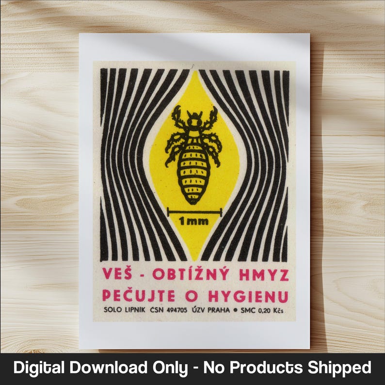 Insect Measurement Scale Print: Retro Matchbox Label Design - Stylized ...
