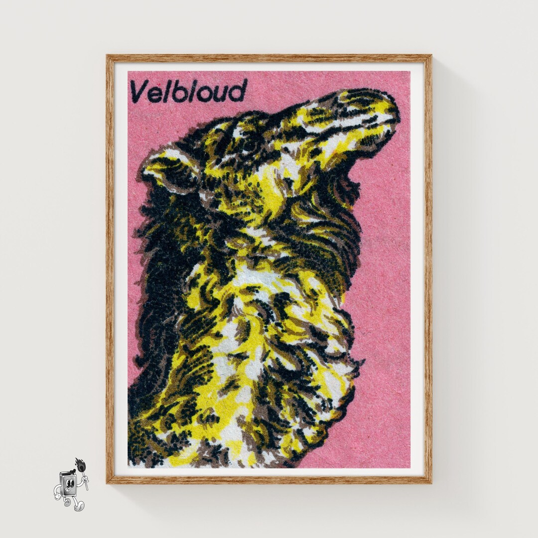 Camel Head Matchbox Art Print, Czech Vintage Folk Art (hallway Decor ...