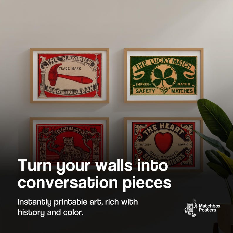 Red Hammer Japan Digital Print, Vintage Matchbox Label, Bold Black Text ...