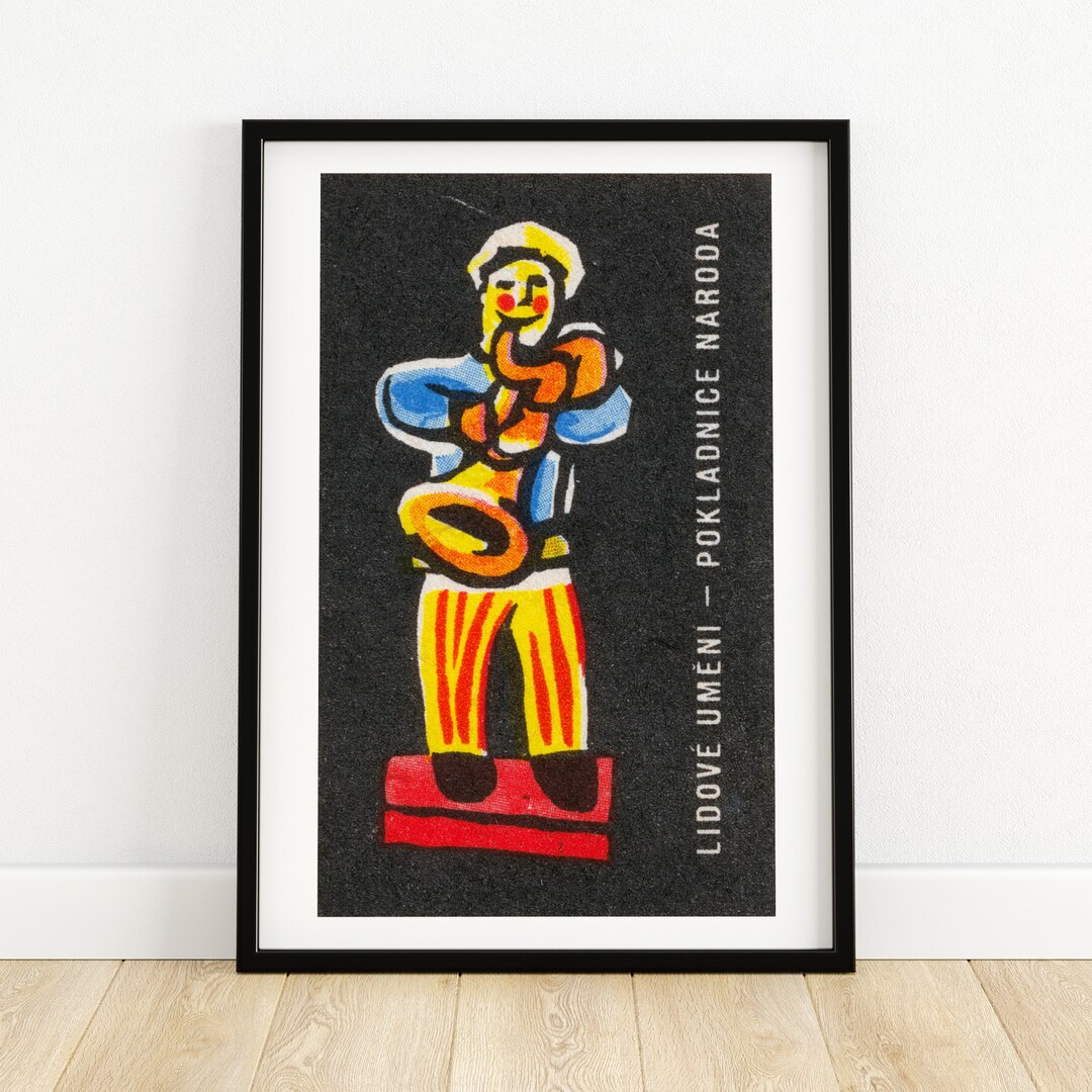 Man Playing Instrument Matchbox Print Czech Wall Art Vintage Czech Art ...