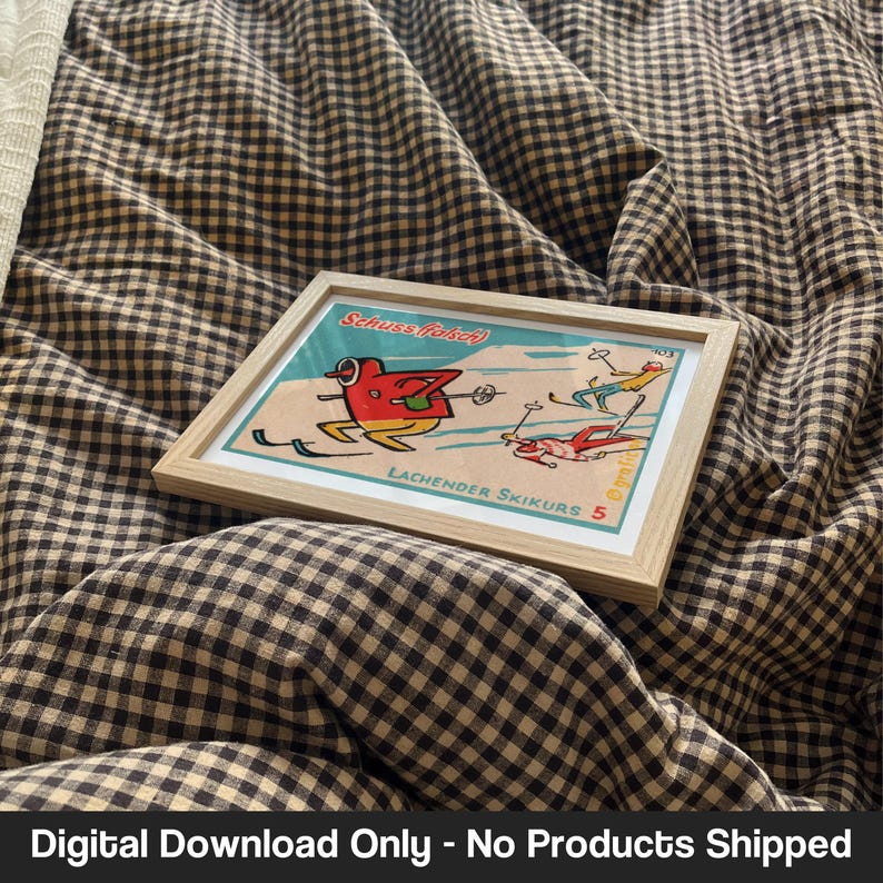 Lachender Skikurs Vintage Ski Poster: Cartoon Skiers Falling - Hand ...