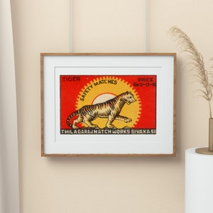 Walking Tiger Matchbox Print A4 Size India Wall Art Vintage India Art ...