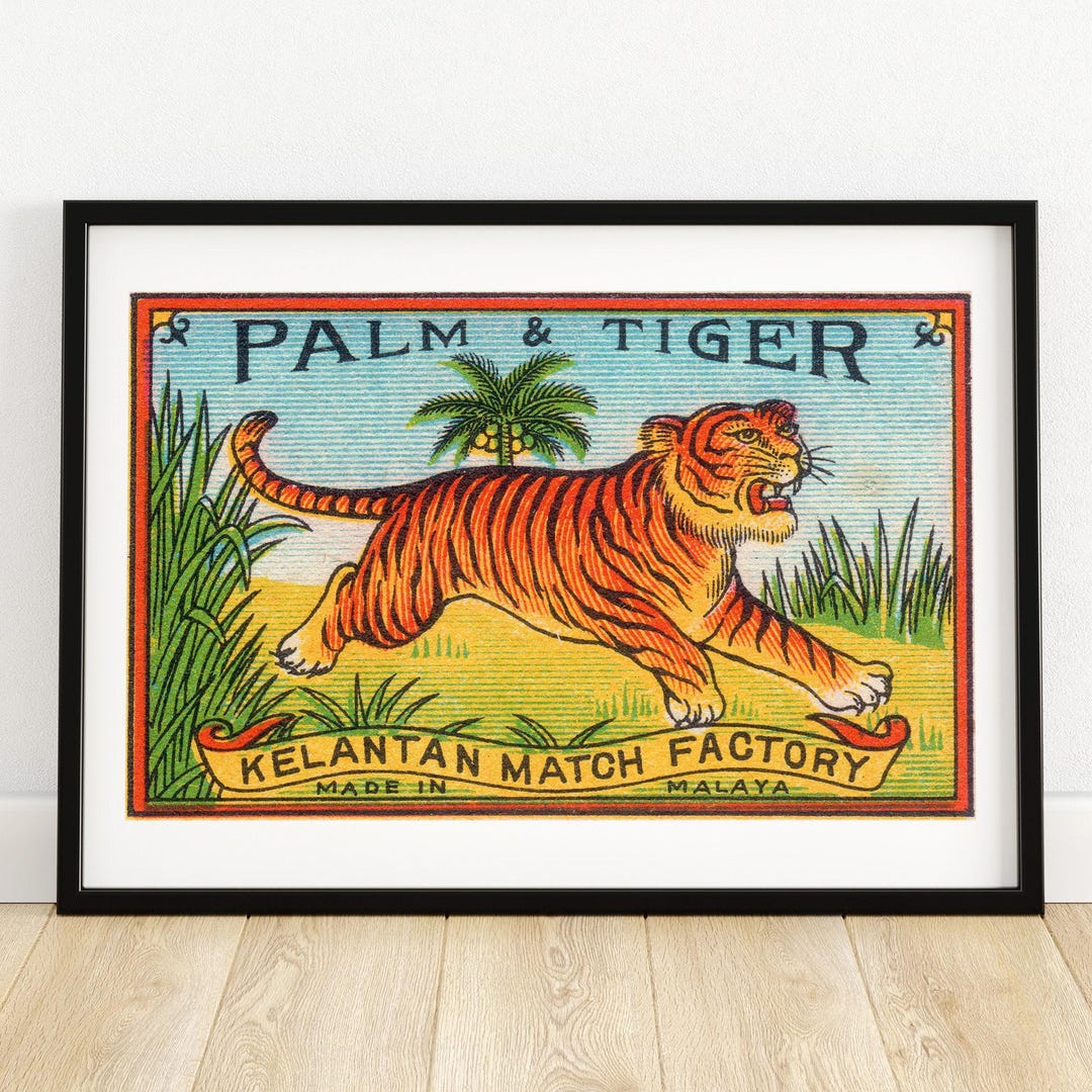 Tiger Matchbox Art Print | Vintage Malaya Advertising | Colorful Wall ...