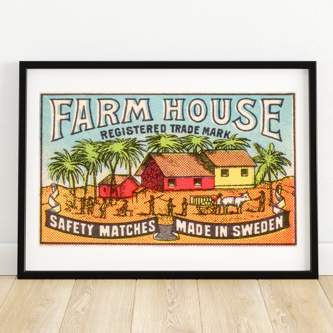 Tropical Farm House Matchbox Print A4 Size Sweden Wall Art Vintage ...