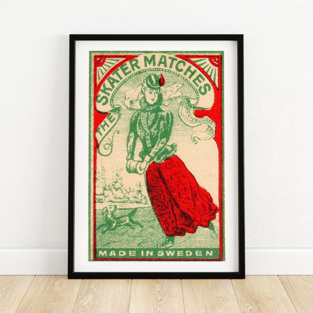 Swedish Skater Matches Art Print | Vintage Scandinavian Decor | Red ...
