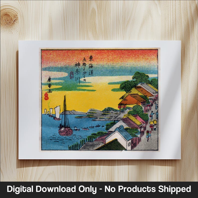 Vintage Matchbox Label River Scene Digital Print, Boats and Houses ...