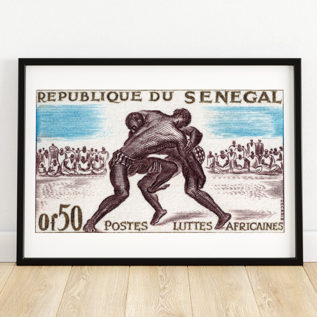Senegalese Wrestling Vintage African Art Postage Stamp Print Aesthetic ...