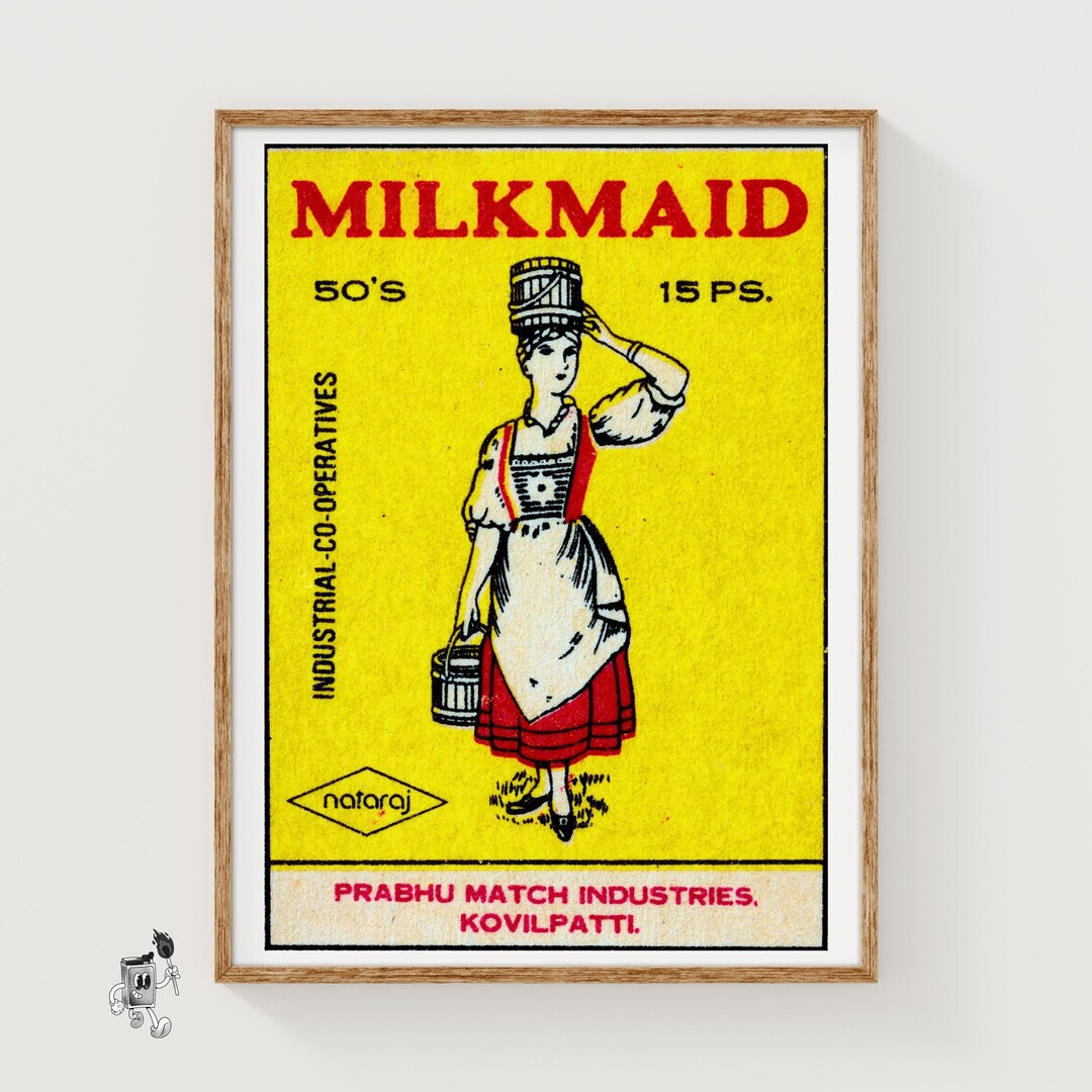 Milk Maid - Vintage Indian Matchbox Label Print - Etsy