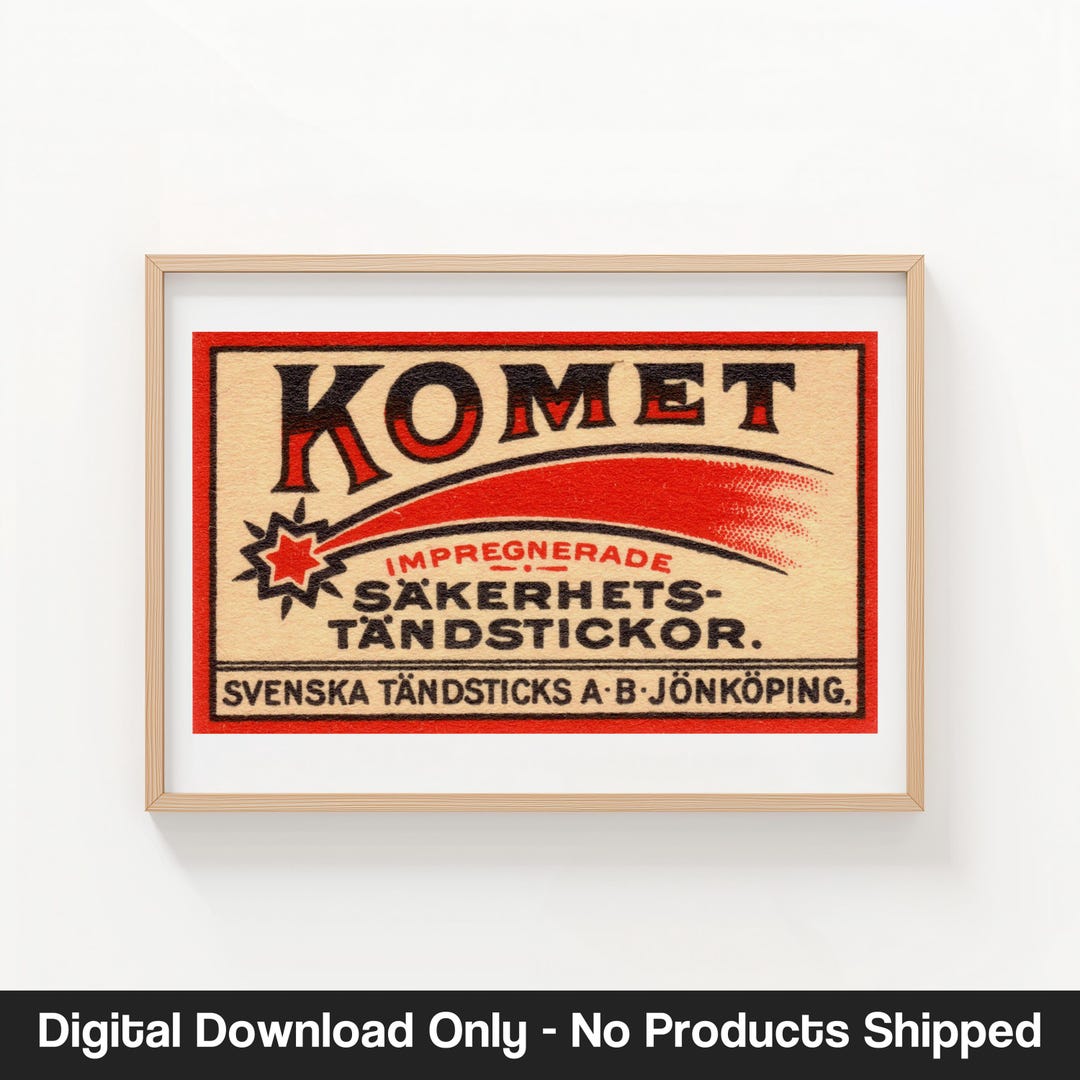 Star With Trail Matchbox Label - Vintage Swedish Comet Design - Hand ...