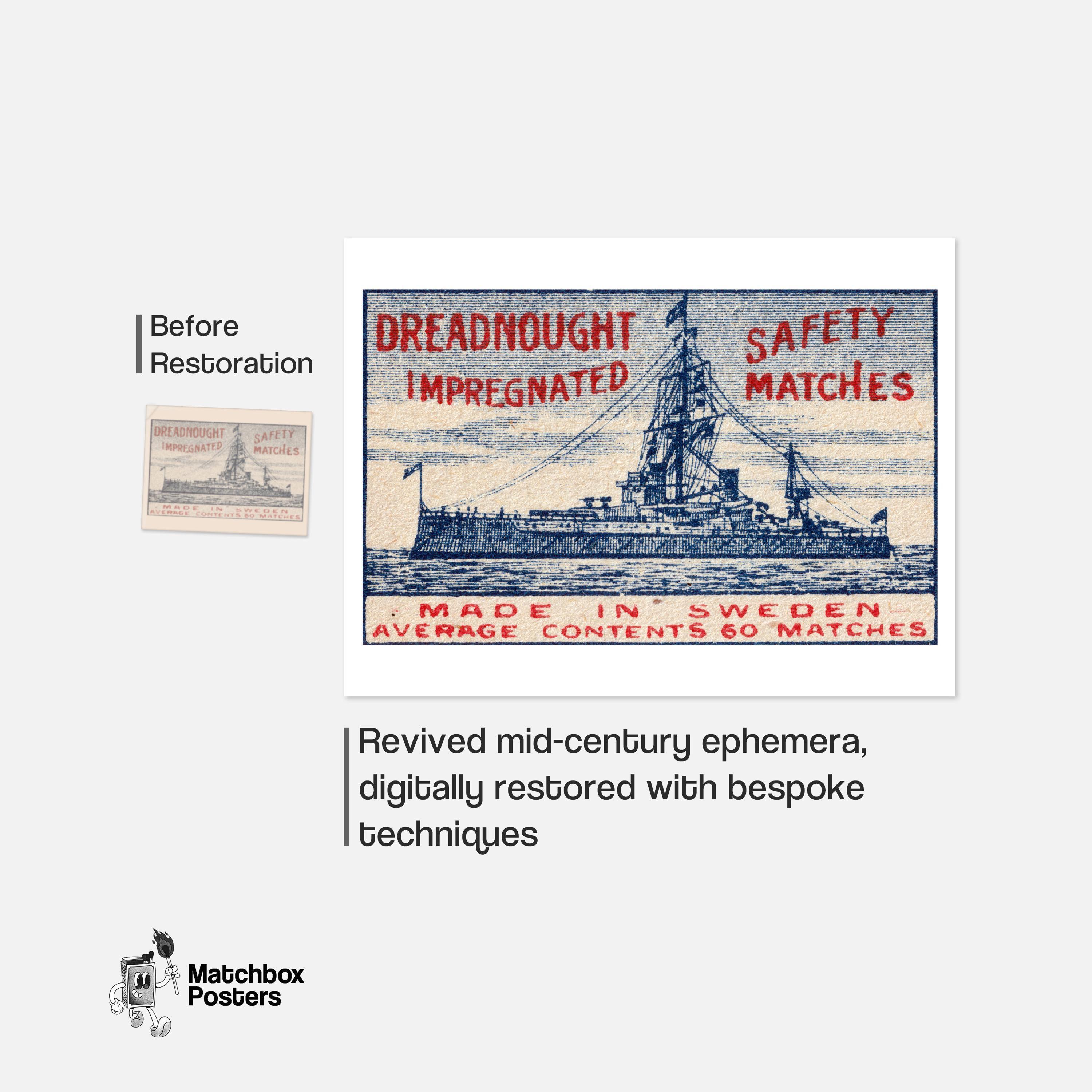 Dreadnought Ship - Matchbox Print - Aesthetic Wall Art - Vintage ...