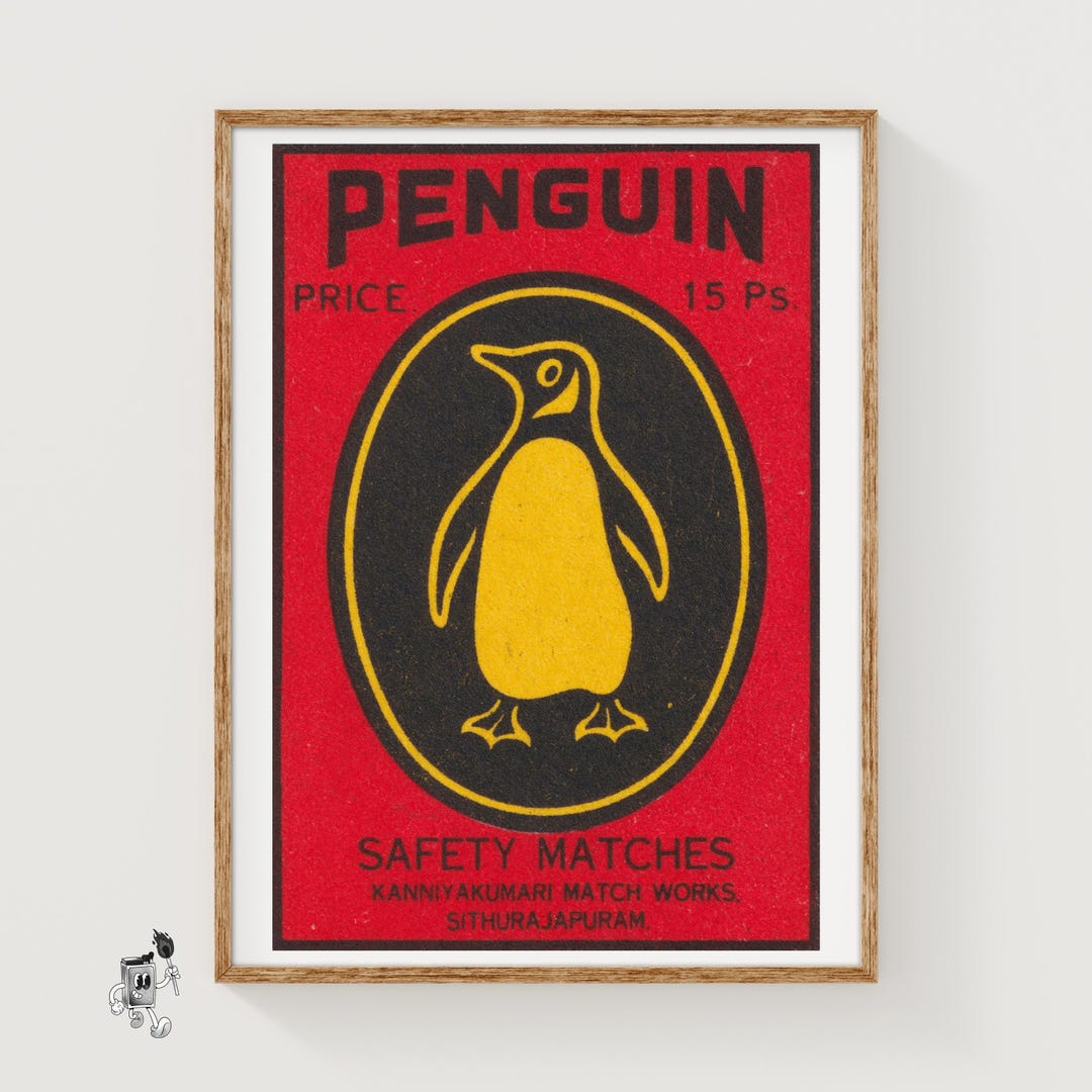 Penguin - Matchbox Print - India Wall Art - Vintage India Art ...