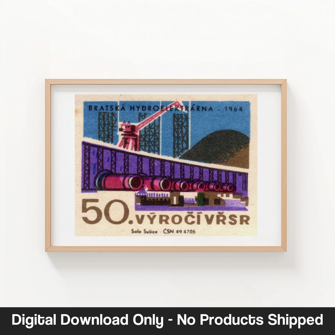 Hydroelectric Power Station Vintage Matchbox Label, Industrial Cranes ...