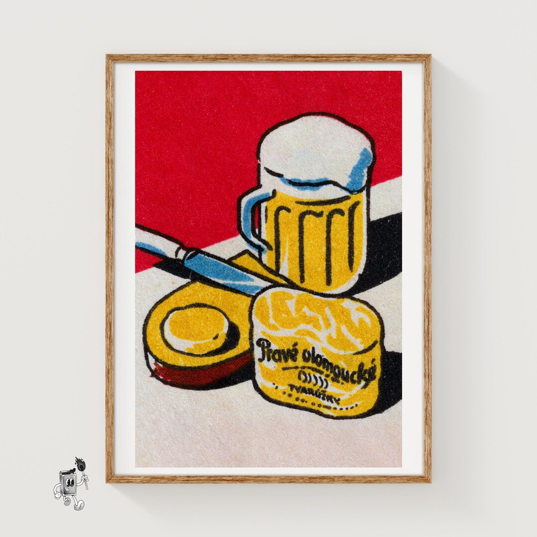 Beer, Bread and Cheese - Matchbox Print - Aesthetic Wall Art - Vintage ...