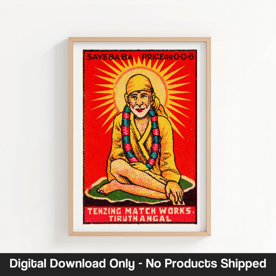 Shirdi Sai Baba A4 Printable: Vintage Indian Matchbox Label - Digital ...
