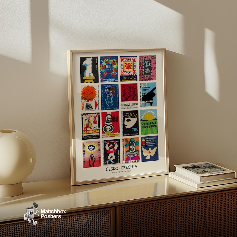 Czech Cultural Matchbox Labels Grid Print, Vintage Ephemera Poster ...