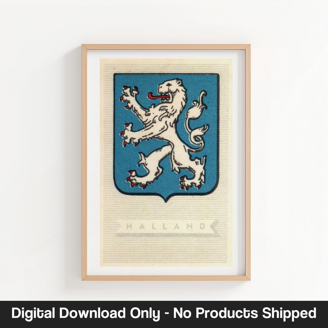 Lion Rampant Halland Digital Print - Vintage Matchbox Label Art, Blue ...