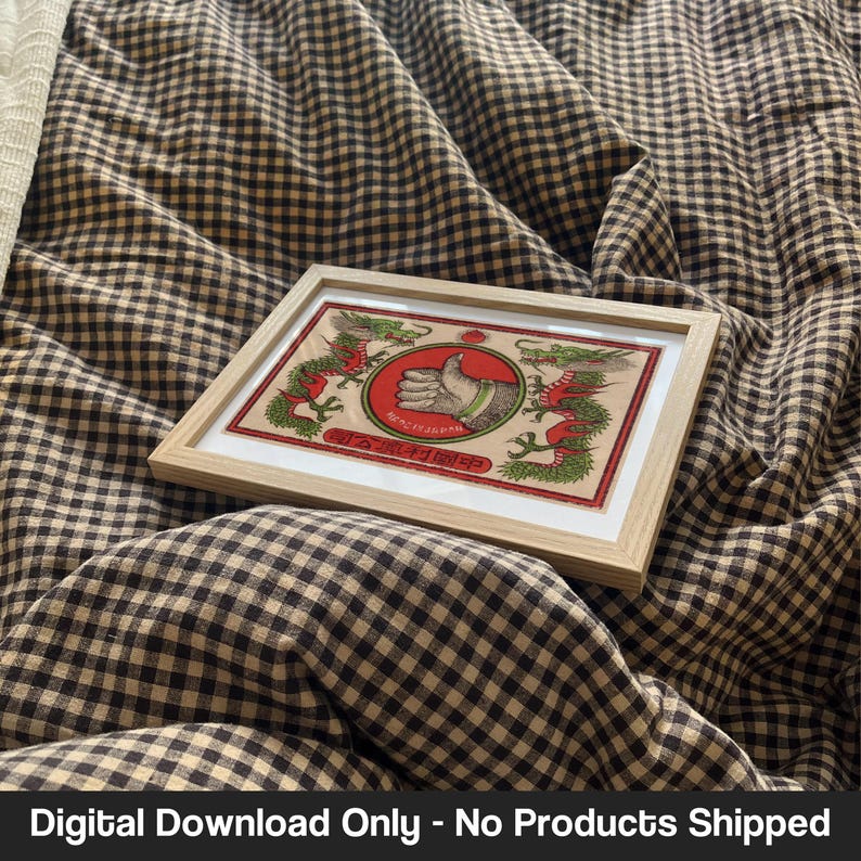 Thumbs up Green Dragons Matchbox Label - Vintage Japanese Art Print ...
