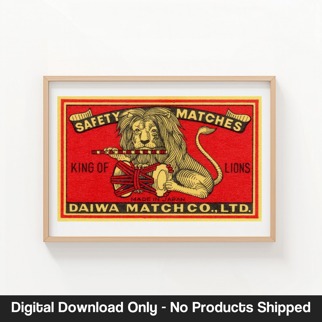 Lion Playing Drum Daiwa Match Co: Vintage Japanese Safety Matches Label ...