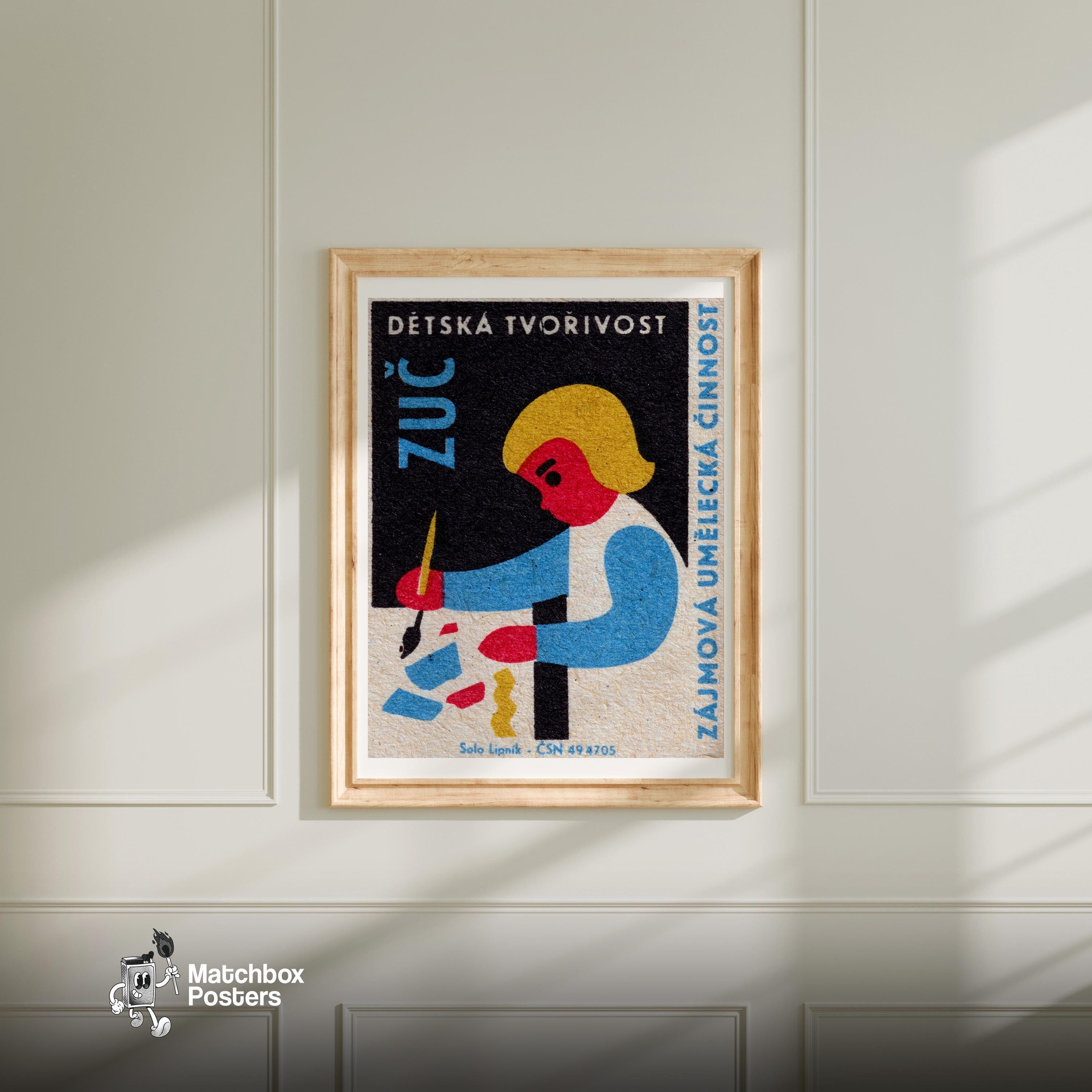 Girl Painting - Matchbox Print - Czech Wall Art - Vintage Czech Art ...