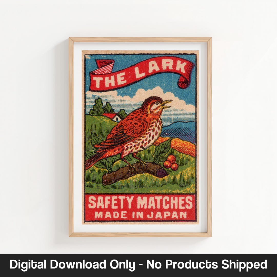 Bird Branch Japan Matchbox Label Vintage Print, Lark on Branch Scene ...