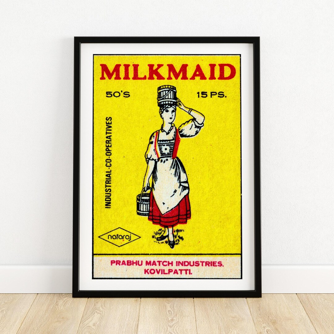 Milk Maid - Matchbox Print - Aesthetic Wall Art - Vintage Indian Art ...