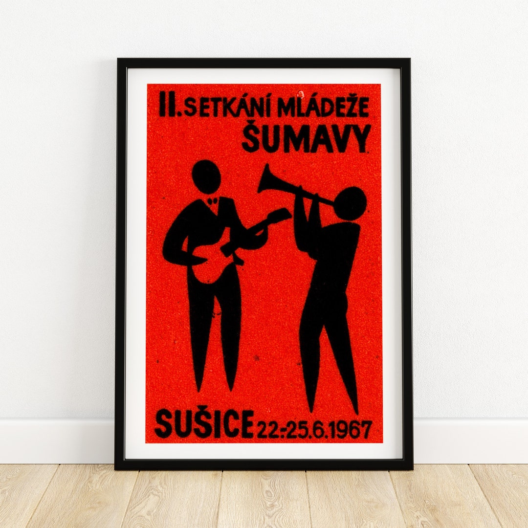 Guitar and Trumpet Player Matchbox Print Czech Wall Art - Etsy UK