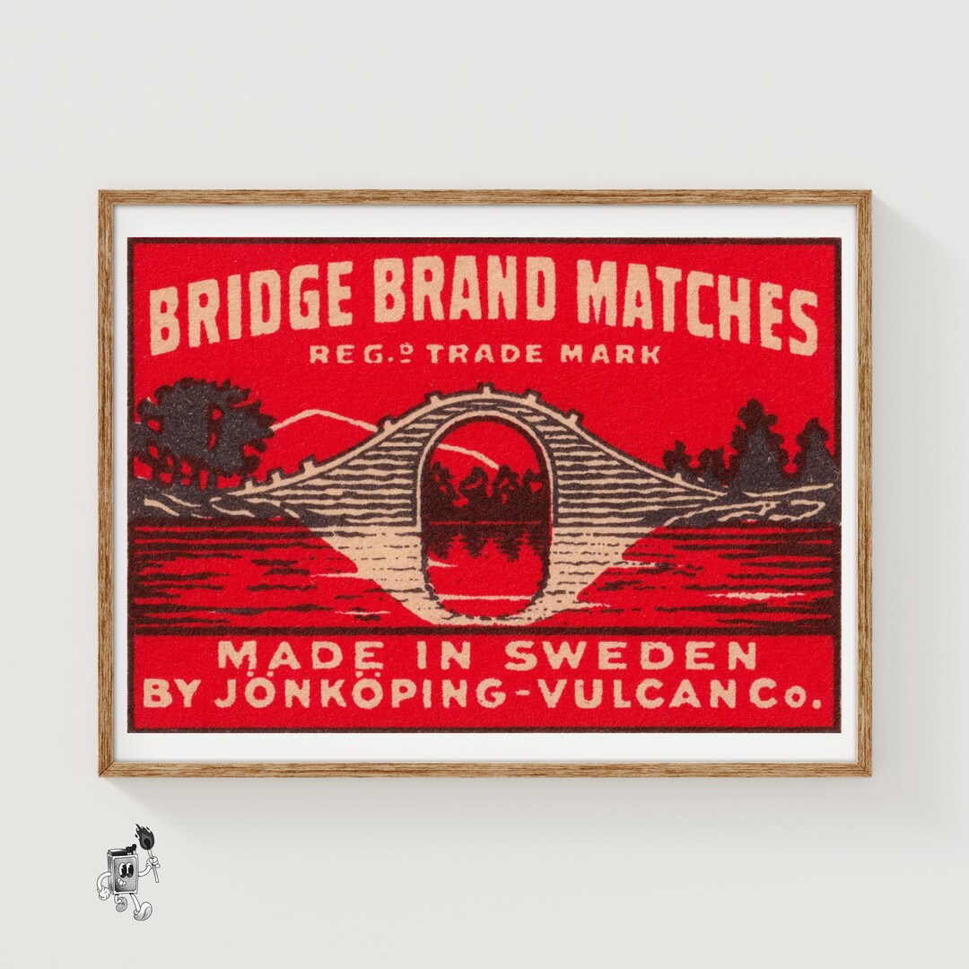 Arched Bridge Over Forrested Lake - Vintage Swedish Matchbox Label ...