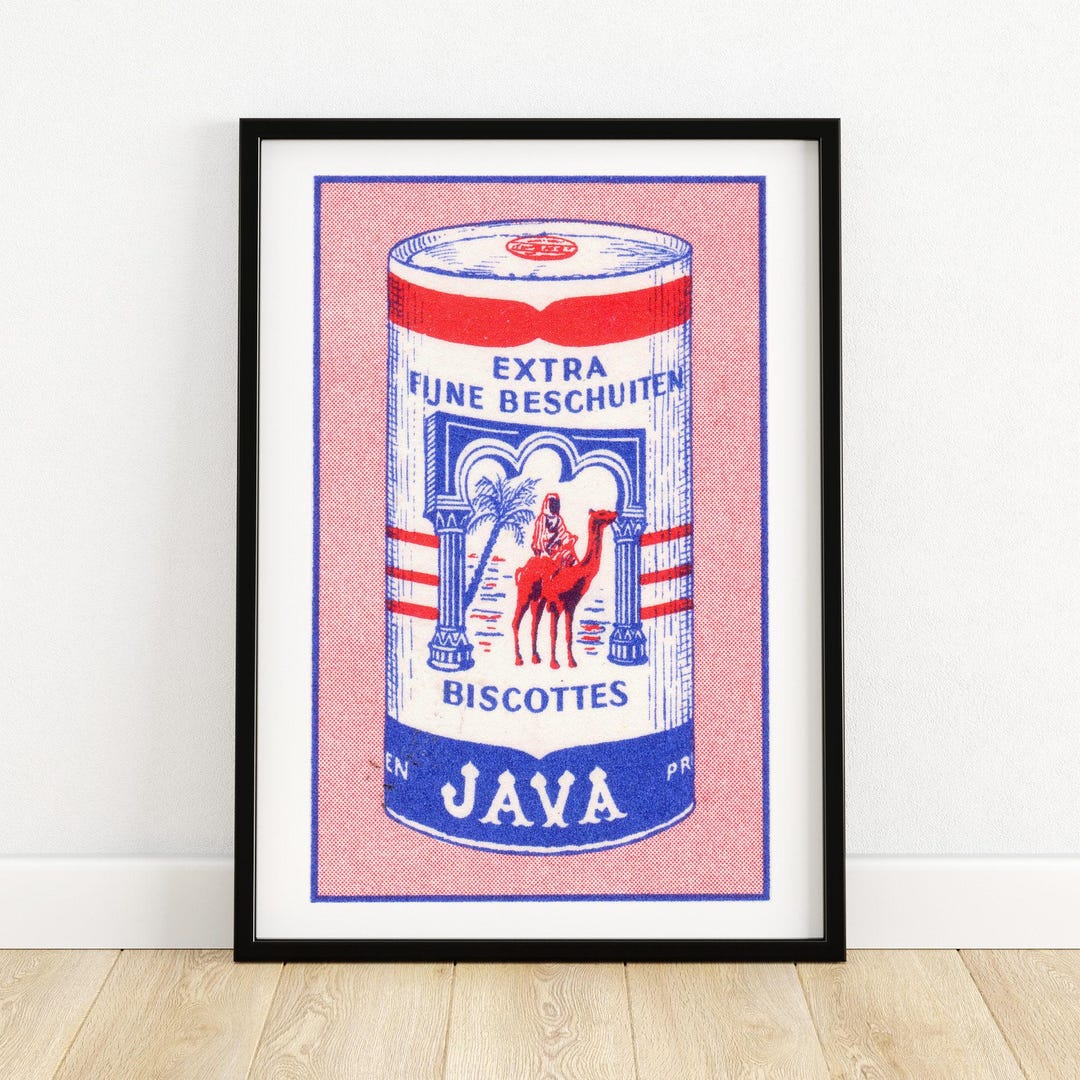 Java Biscuit Tin Artwork | Mid-century Print | Vintage Kitchen Decor ...