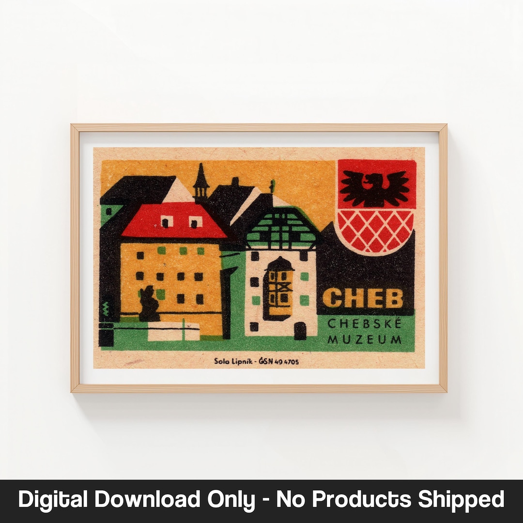 Coat of Arms Cat Vintage Matchbox Label - Cheb Museum Artwork, Digital ...