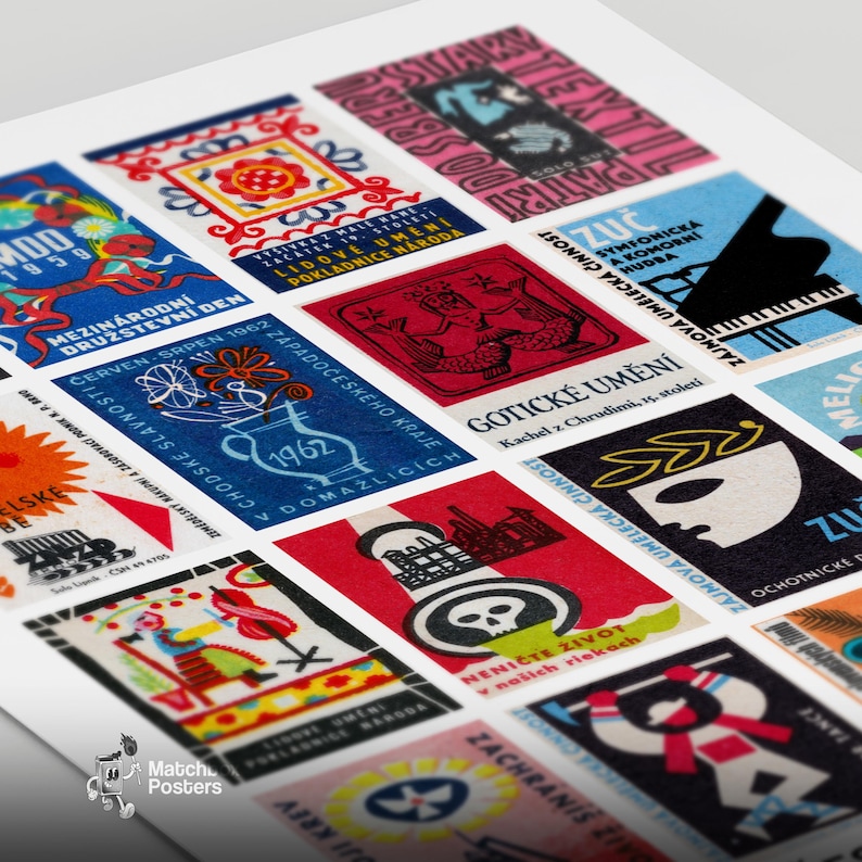 Czech Cultural Matchbox Labels Grid Print, Vintage Ephemera Poster ...