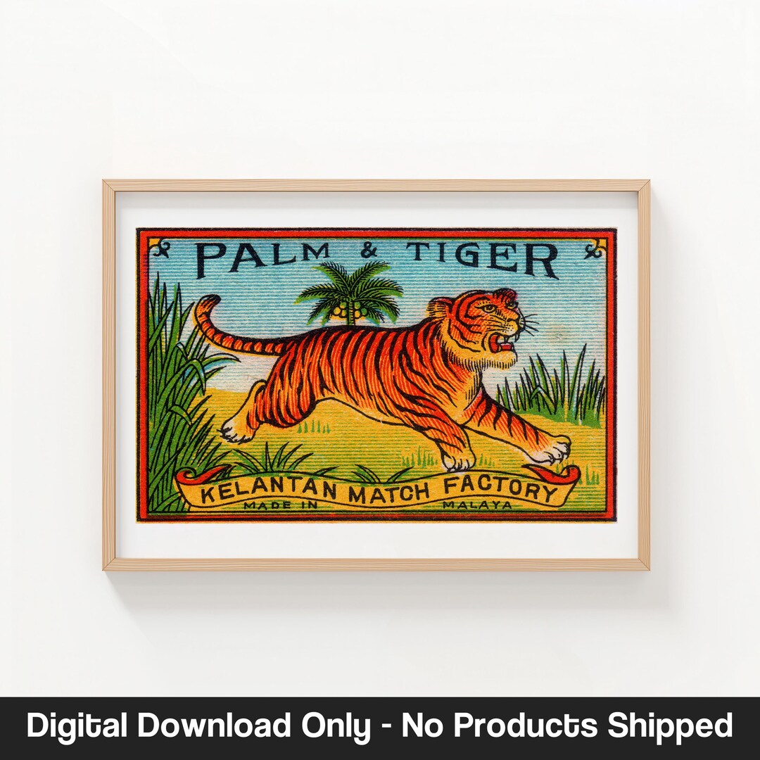Running Tiger Matchbox Label Vintage Digital Print, Swedish Design ...