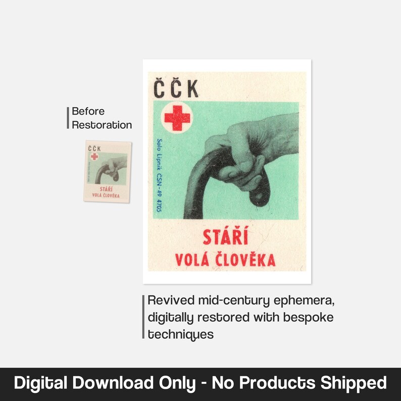 ČČK Cane Red Cross Label - Vintage Matchbox Art Digital Download - A4 ...