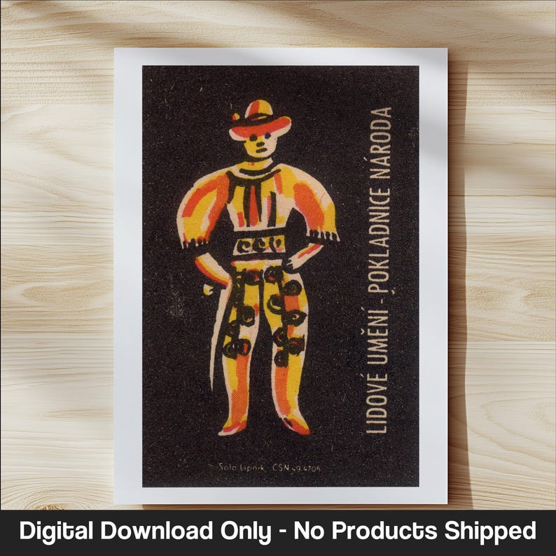 Old Matchbox Label Art - Czech Folk Art Print Traditional Figure ...