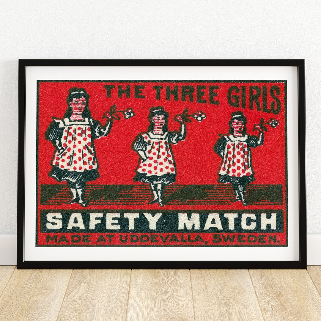 The Three Girls Matchbox Print Aesthetic Wall Art Vintage Swedish Art ...