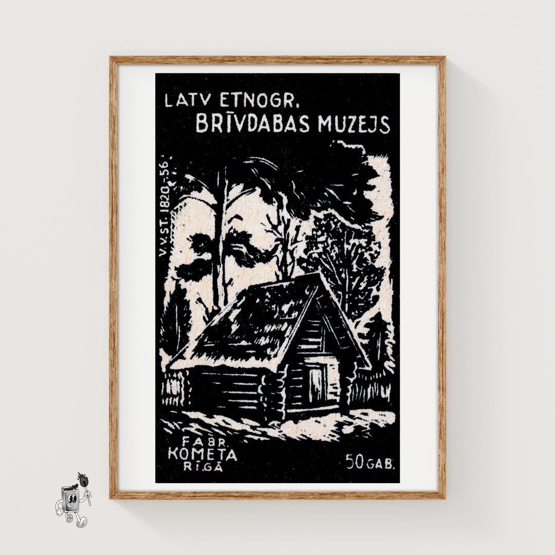 Black Log Cabin - Matchbox Print - Aesthetic Wall Art - Vintage Eastern ...