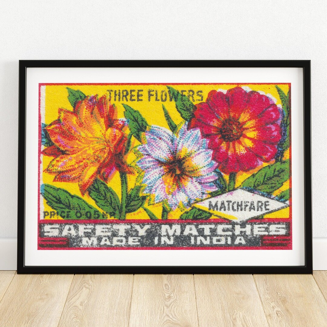 Three Flowers - Matchbox Print - Aesthetic Wall Art - Vintage Art ...