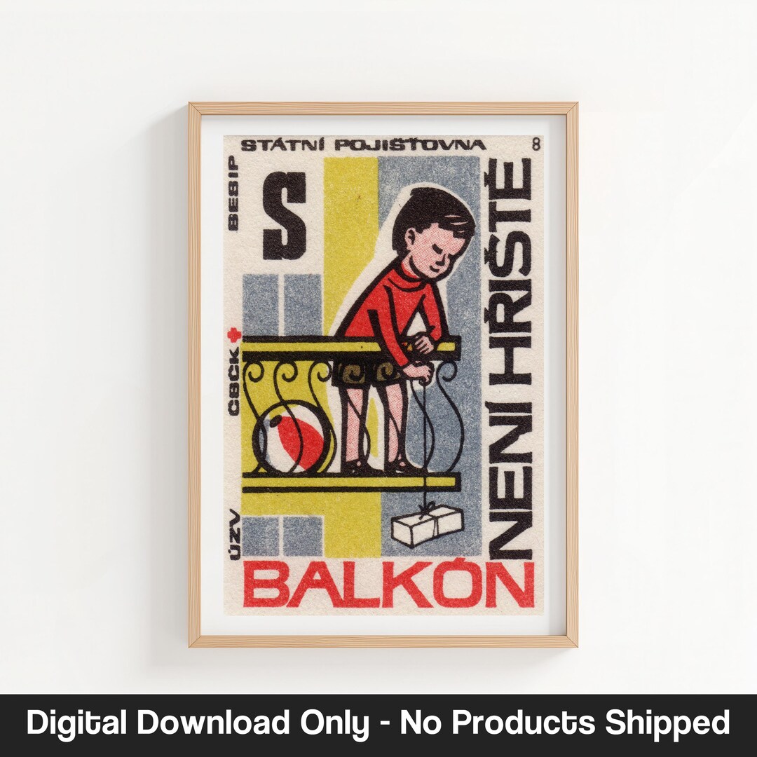 Boy Balcony CSCK Matchbox Label Vintage Print, Red Shirt Illustration ...