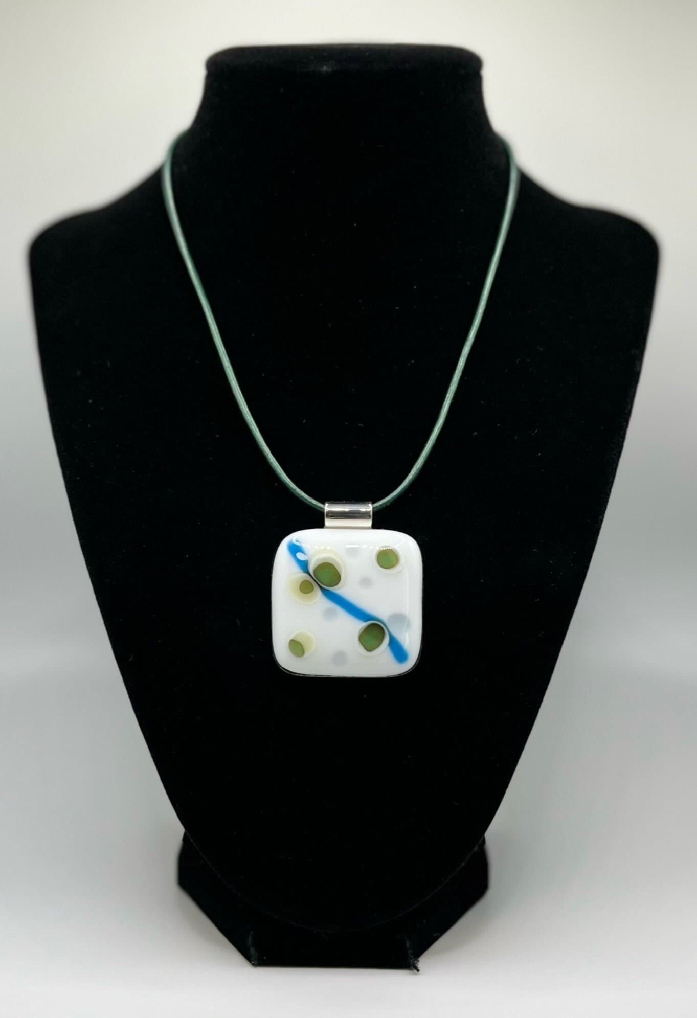 White, Blue, and Green Reactive Glass Pendant - Etsy