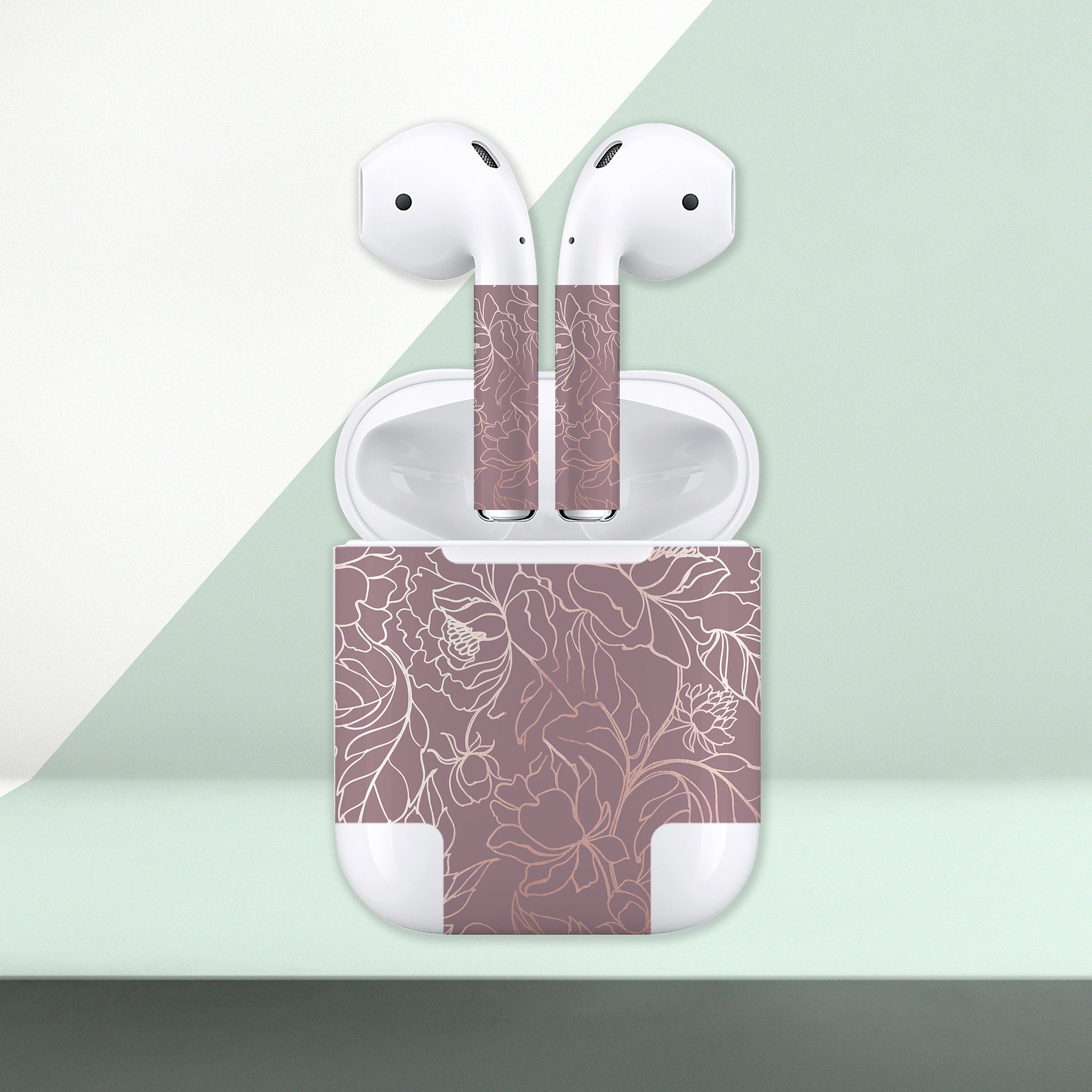 Floral Pink Airpods 1/2 Skin Rose Gold Leaf Airpods Pro Wrap Decal ...